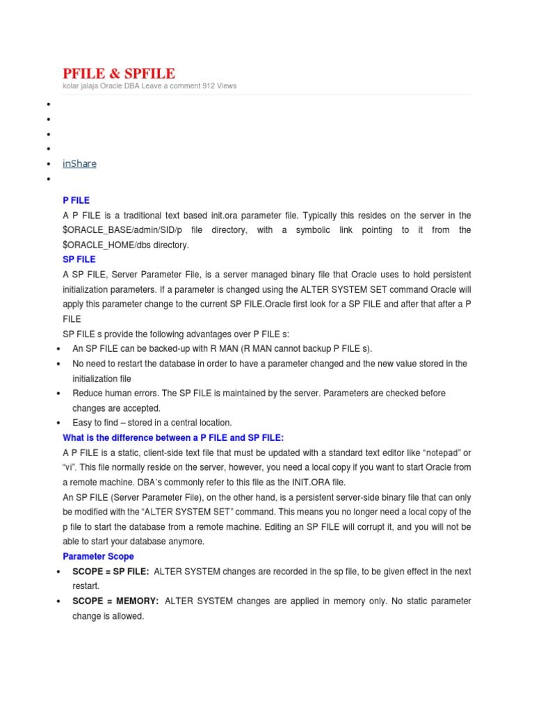 2 Pfile And Spfile Oracle Database Computer File