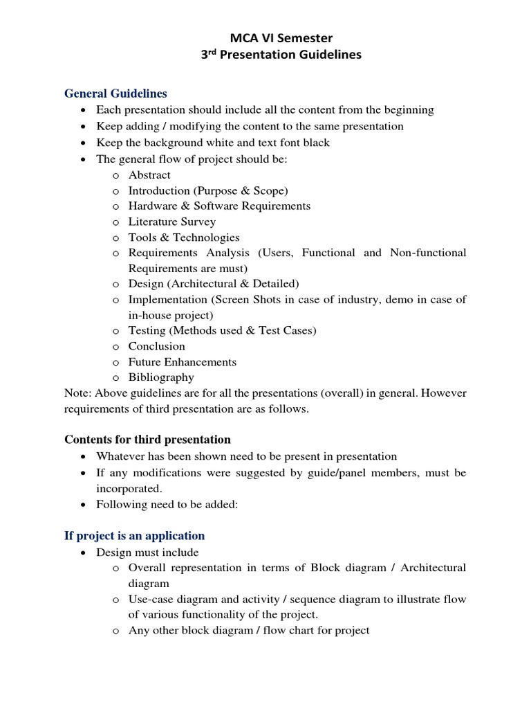 General Guidelines: MCA VI Semester 3 Presentation Guidelines | PDF | Conceptual Model | Databases