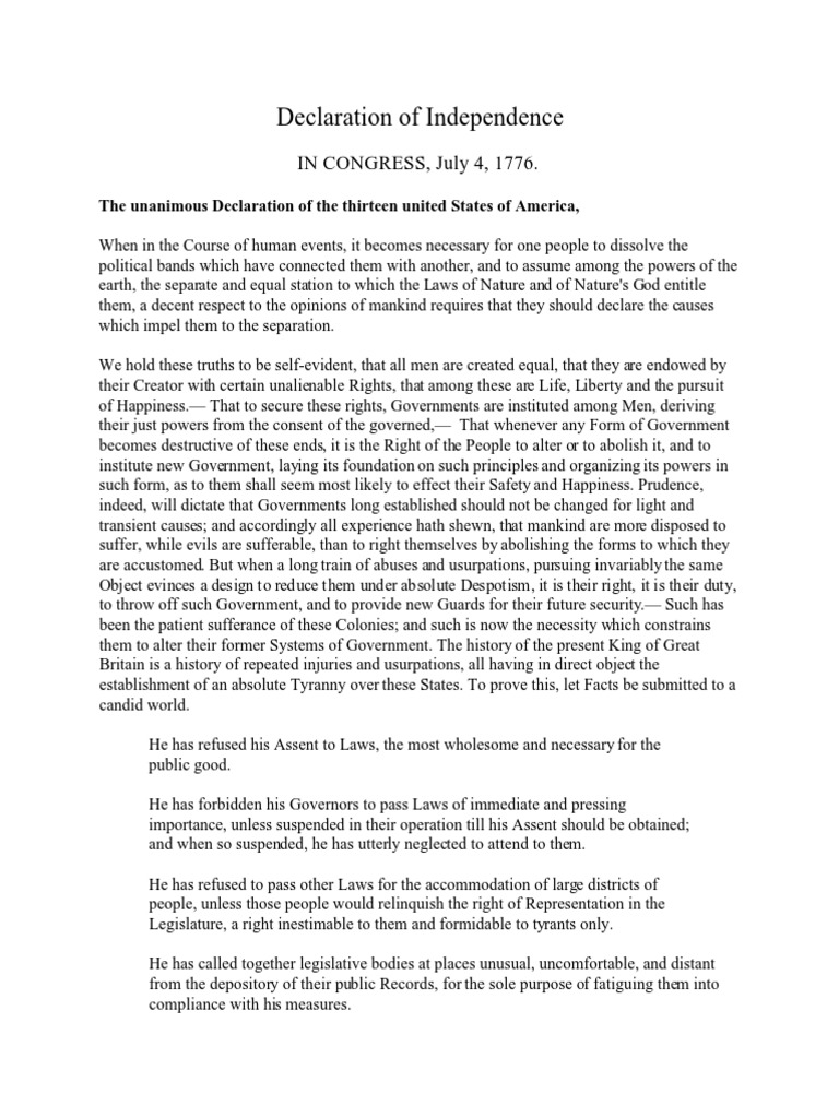 The Declaration of Independence | United States Declaration Of ...