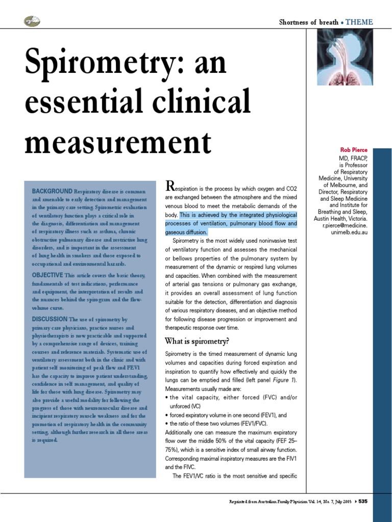 Spirometry An Essential Clinical Measurement | PDF | Respiration ...