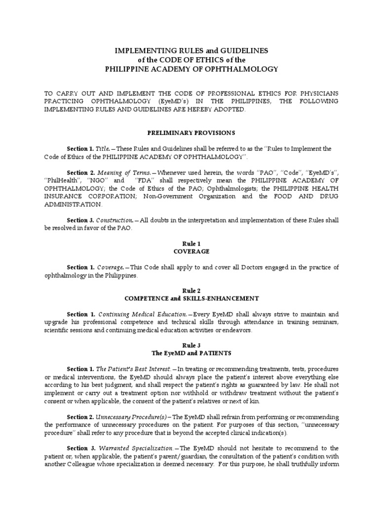 2012 REVISED IRG of The PAO Code of Ethics | PDF | Health Maintenance ...