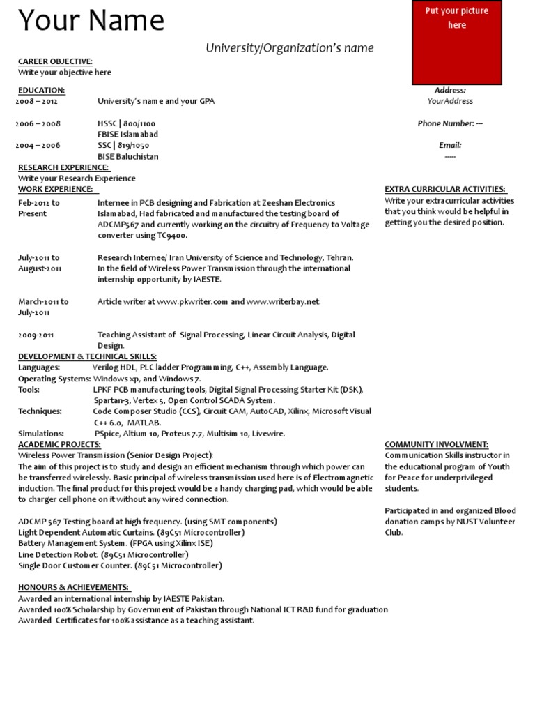 One-Page CV Format | PDF | Electronic Circuits | Electronics