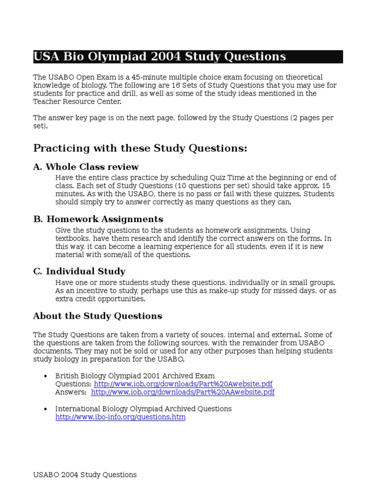 USABO Study Questions | PDF | Endoplasmic Reticulum | Heart Valve