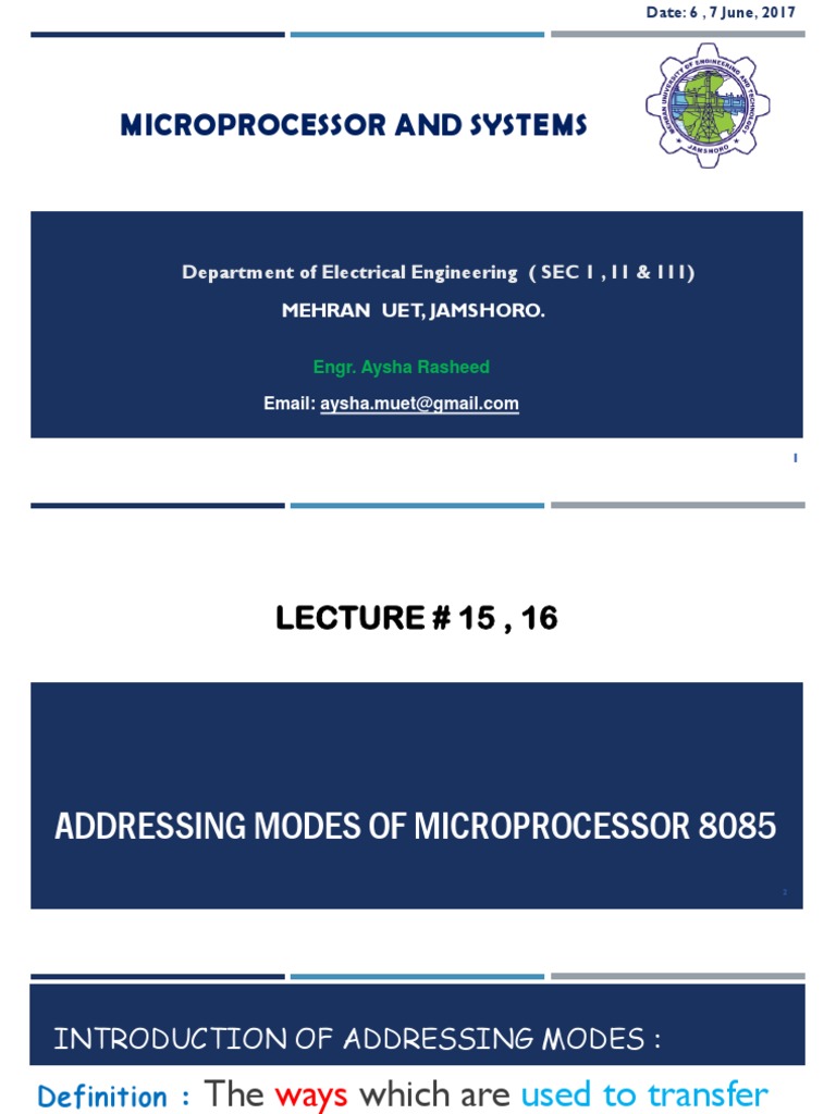 Microprocessor and Systems: Department of Electrical Engineering (SEC 1 ...