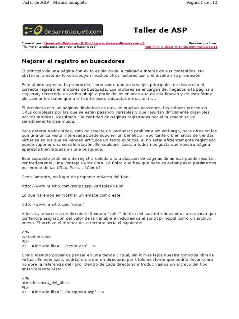 Manual Taller Asp PDF | PDF | Active X Data Objects | Servidor web
