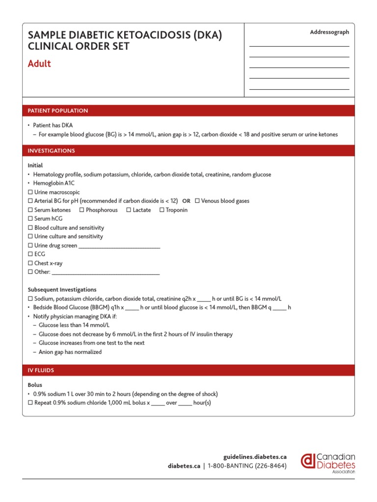 Clinical Order Set DKA Adult | Medicine | Medical Specialties