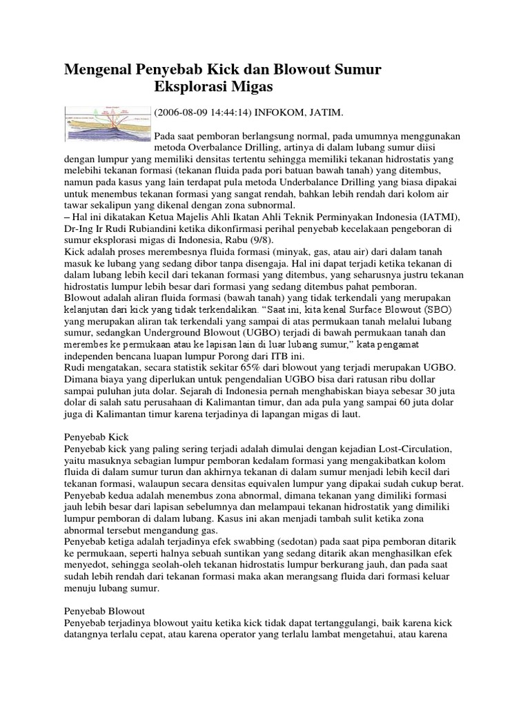 Mengenal Penyebab Kick Dan Blowout Sumur Eksplorasi | PDF