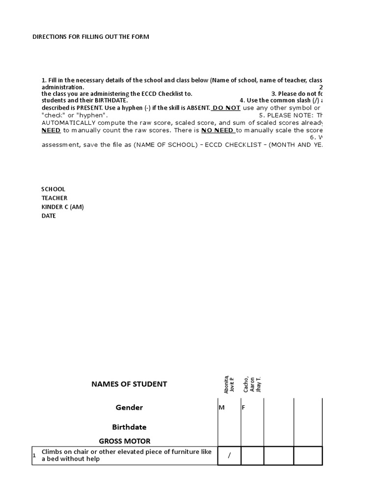 ECCD Scores Template | PDF | Sibling | Finger