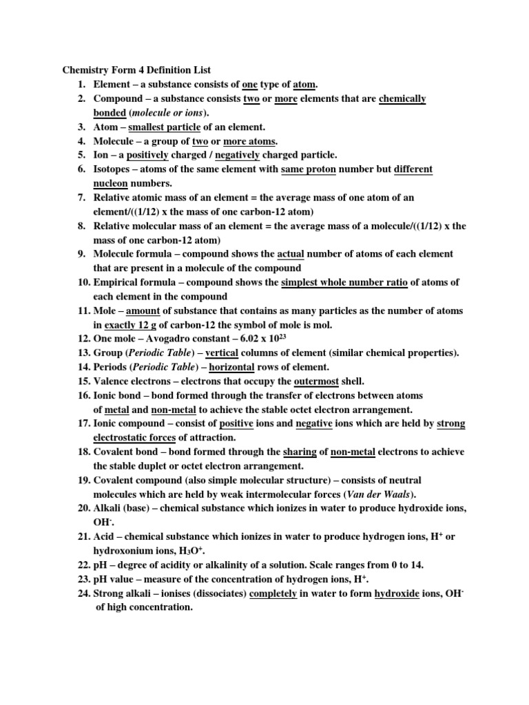 SPM Definition List | PDF | Molecules | Atoms