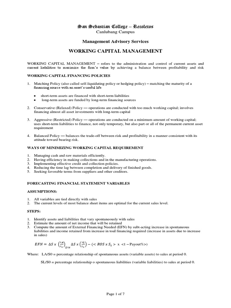MAS - Working Capital Management | PDF | Working Capital | Inventory