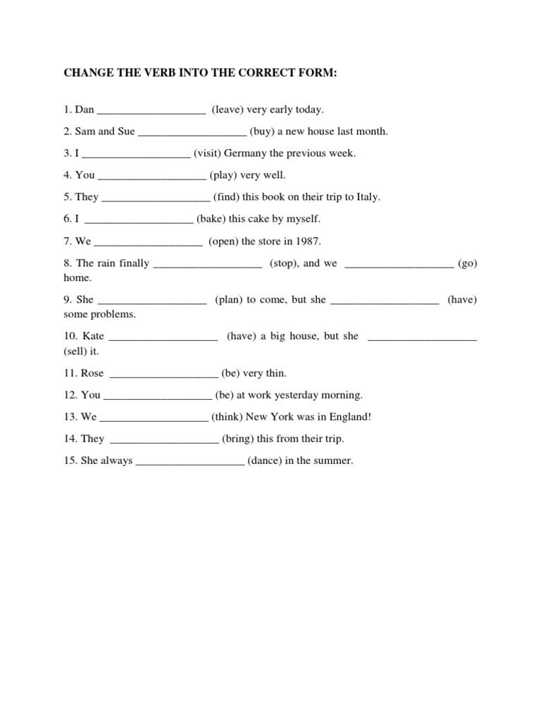 Correct Verb Forms Exercise | PDF