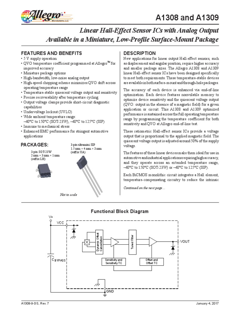 A1308 and A1309 Datasheet | PDF | Linearity | Hysteresis