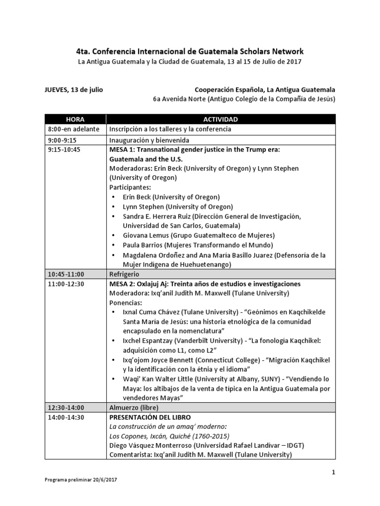 Preliminary Program / Programa Preliminar 2017 | PDF | Guatemala ...