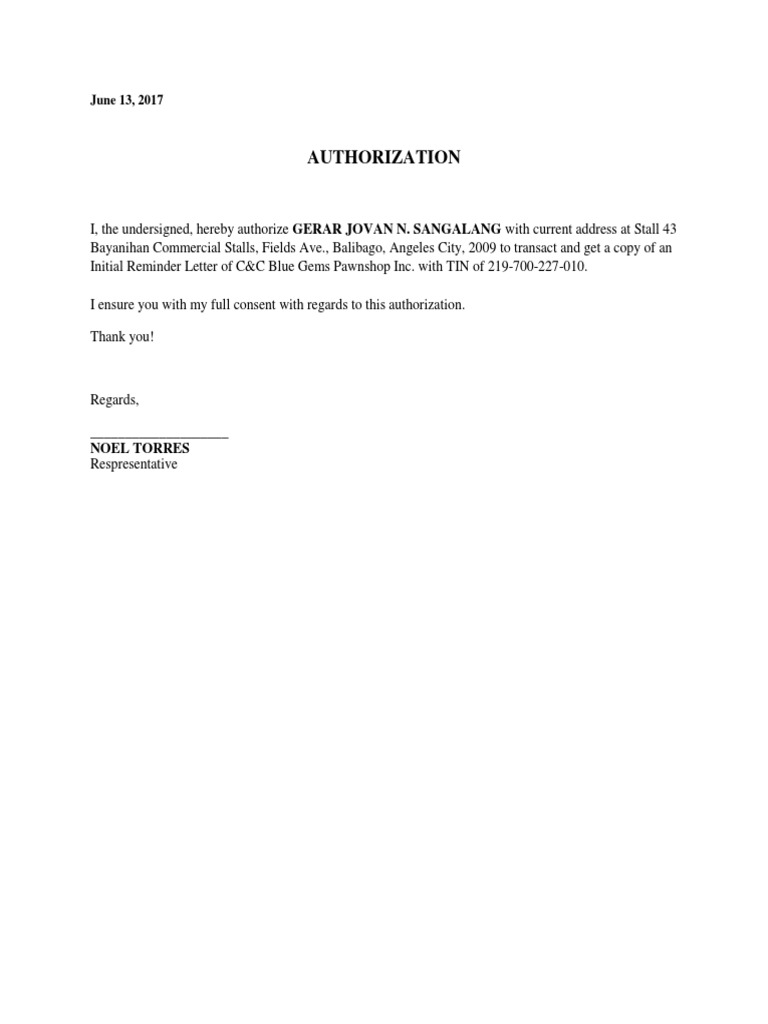 Authorization Letter | PDF