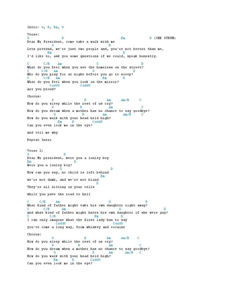 Dear MR President Chords | PDF | Song Structure | Leisure