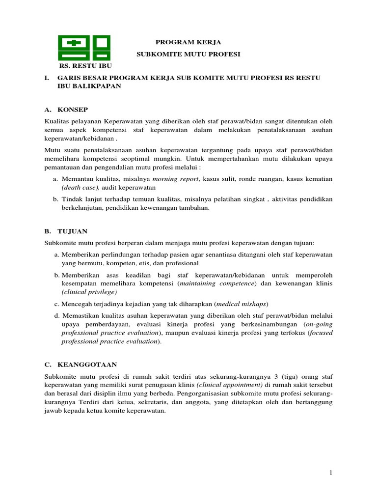 Program Kerja Mutu Profesi RS Restu Ibu | PDF