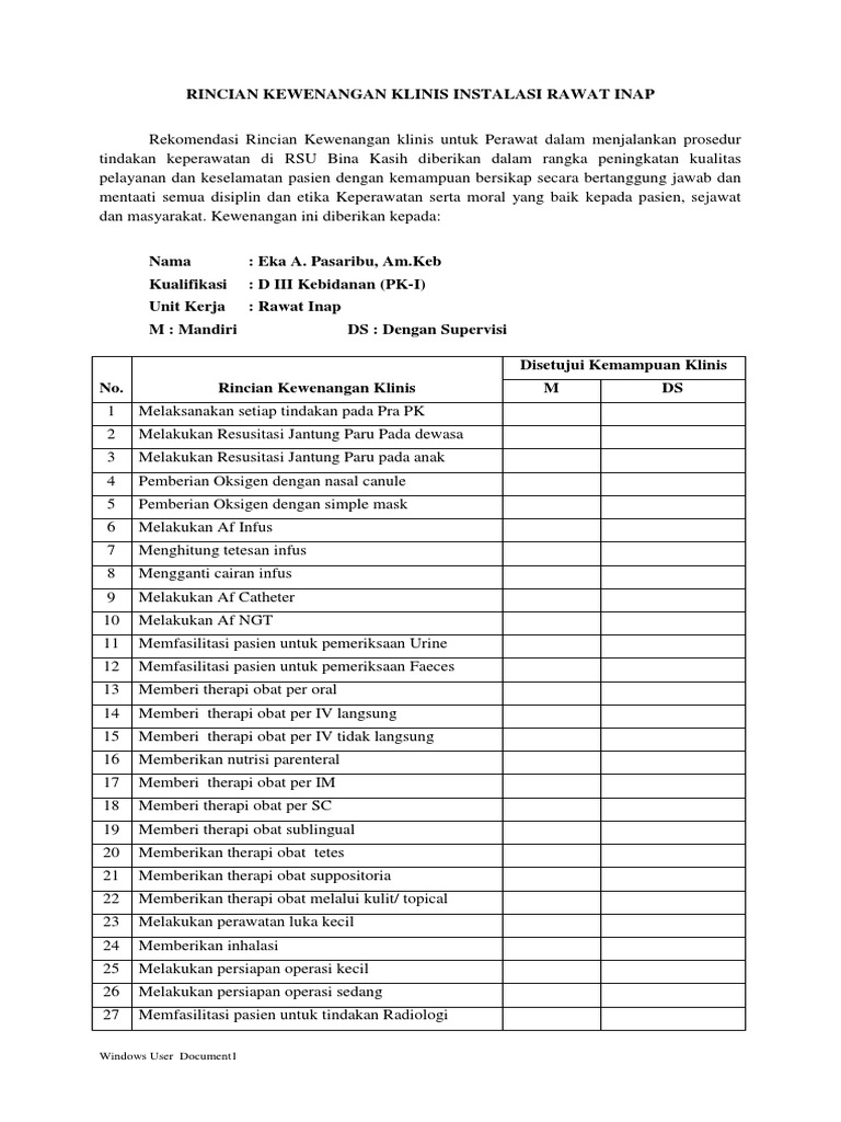 RKK PK I Rawat Inap Eka A Pasaribu | PDF