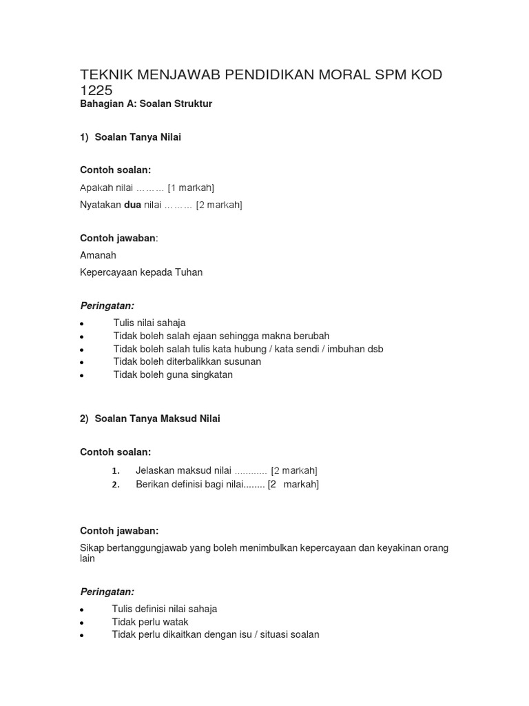 Teknik Menjawab Moral SPM 1225 | PDF | Karier & Perkembangan | Metode ...