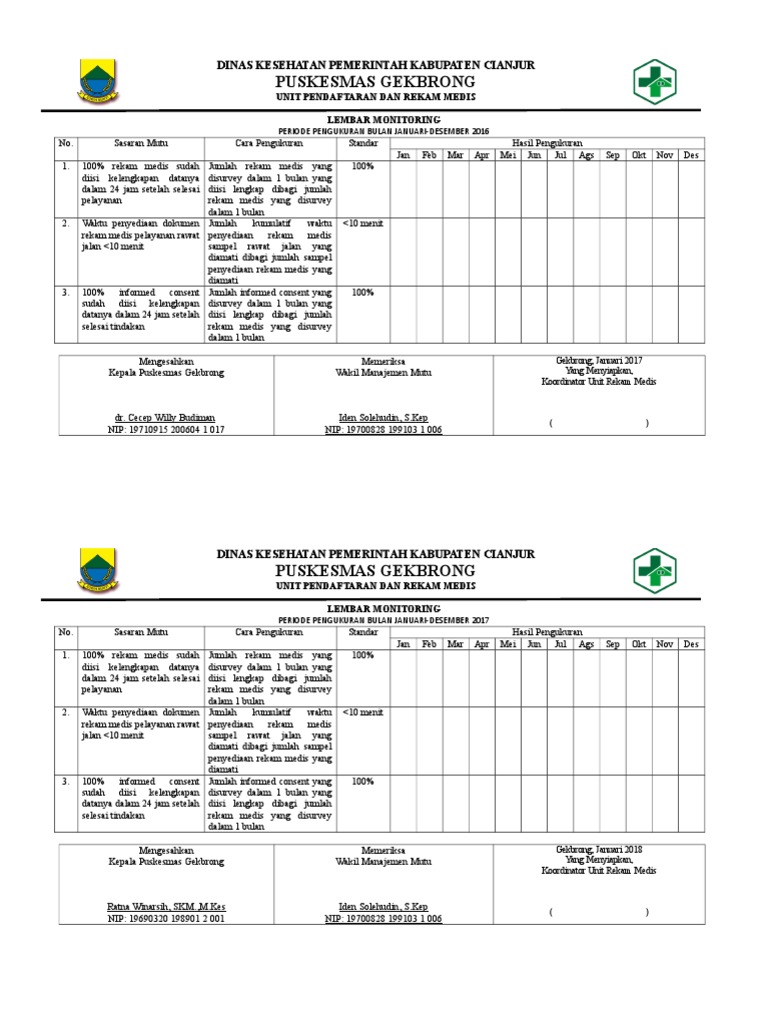 Lembar Monitoring Rekam Medis | PDF