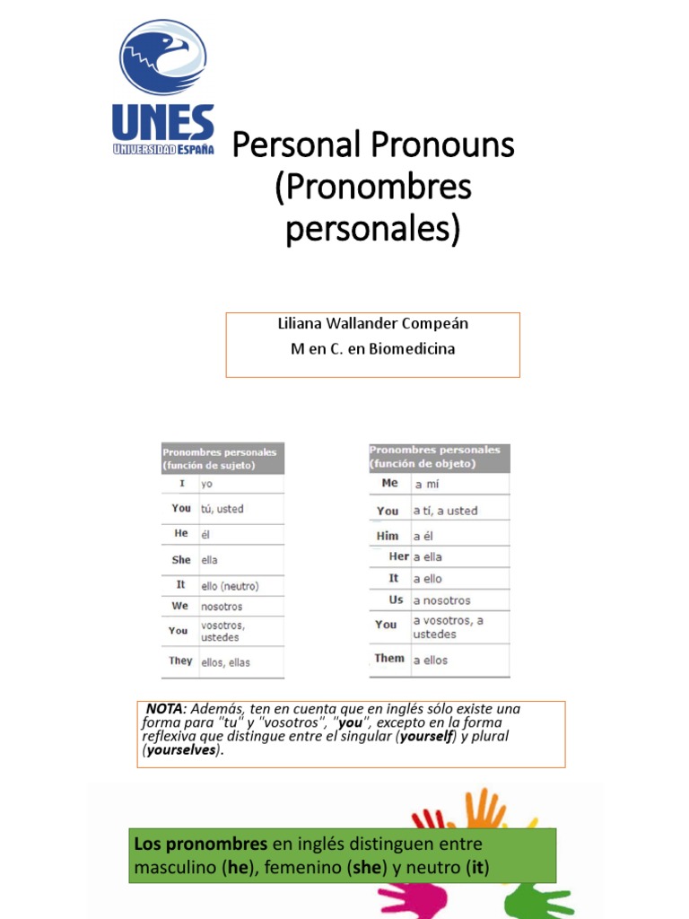 Personal Pronouns (Pronombres Personales) Unit 1 | PDF | Sustantivo ...