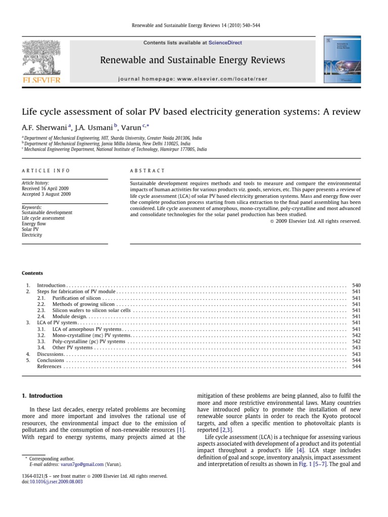 Life Cycle Assessment of Solar PV Systems | PDF | Photovoltaics | Life ...