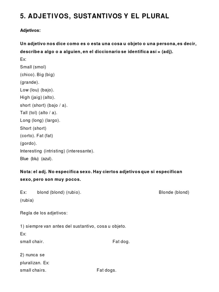 Adjetivos, Sustantivos y El Plural | PDF | Adjetivo | Sustantivo