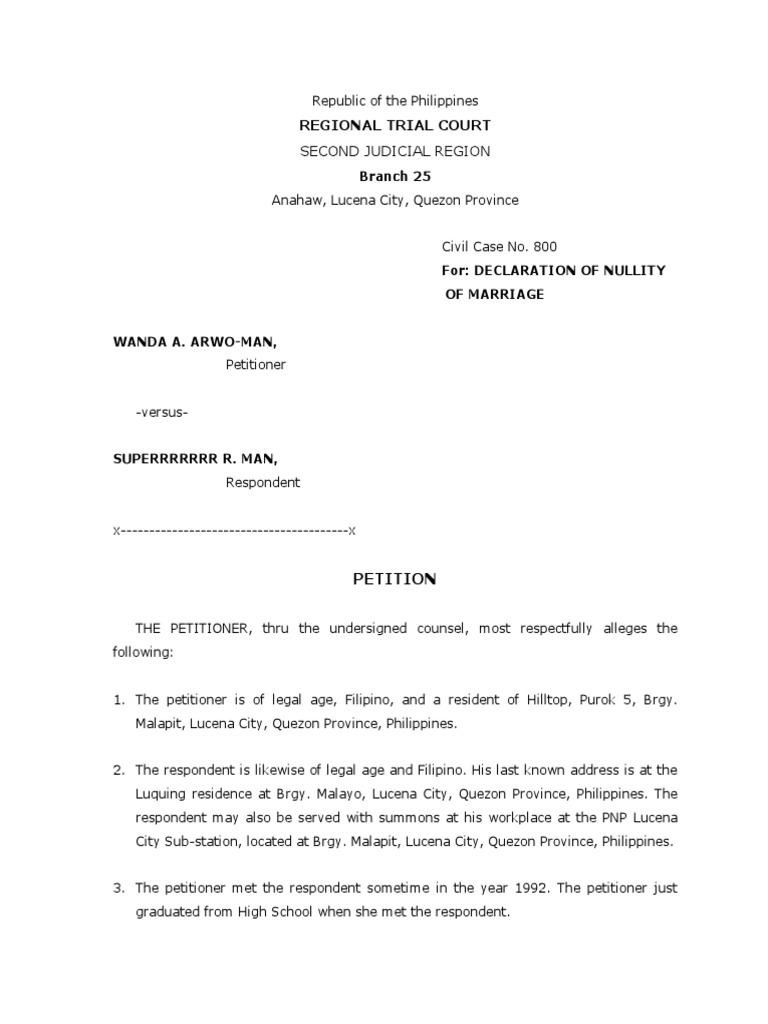 Petition of Annulment | PDF | Marriage | Social Institutions