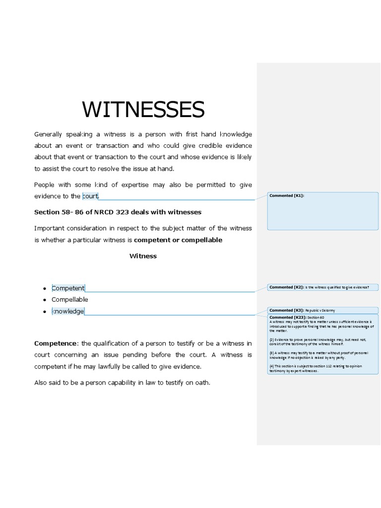 Witnesses | PDF | Evidence (Law) | Witness