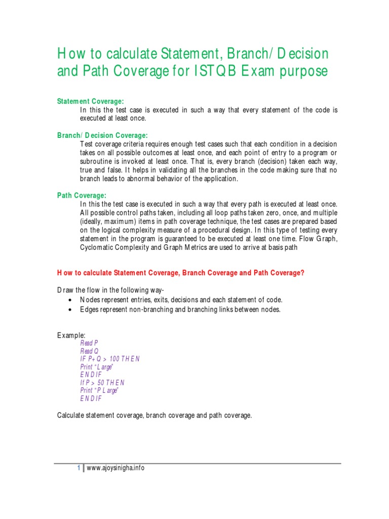 Branch Statement Path Coverage Mathematical Concepts Applied Mathematics
