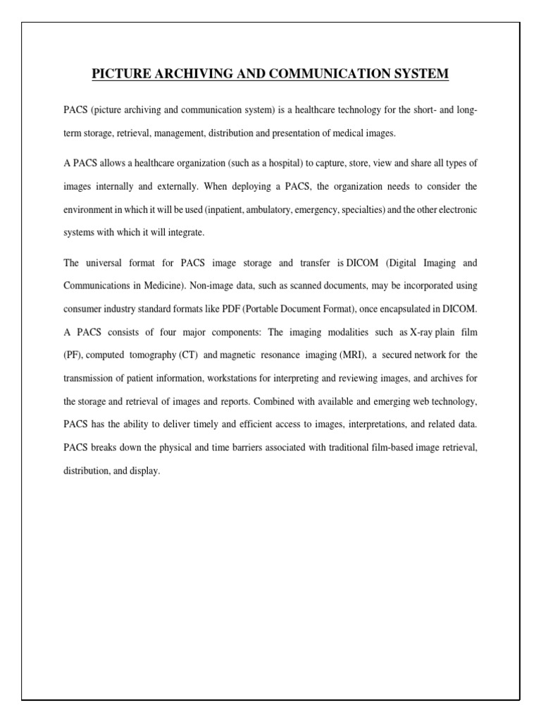 Overview of Picture Archiving and Communication Systems (PACS ...