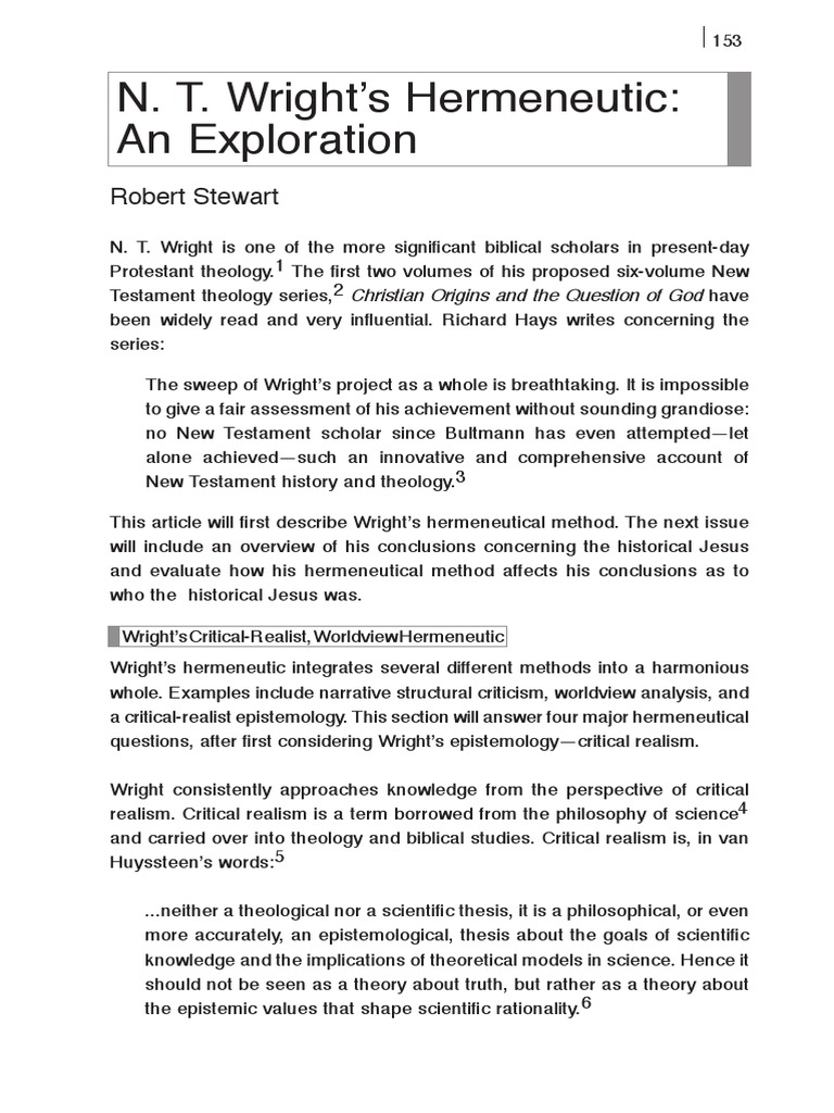 N T Wright Hermeneutic Exploration PDF | PDF | Hermeneutics | Hypothesis