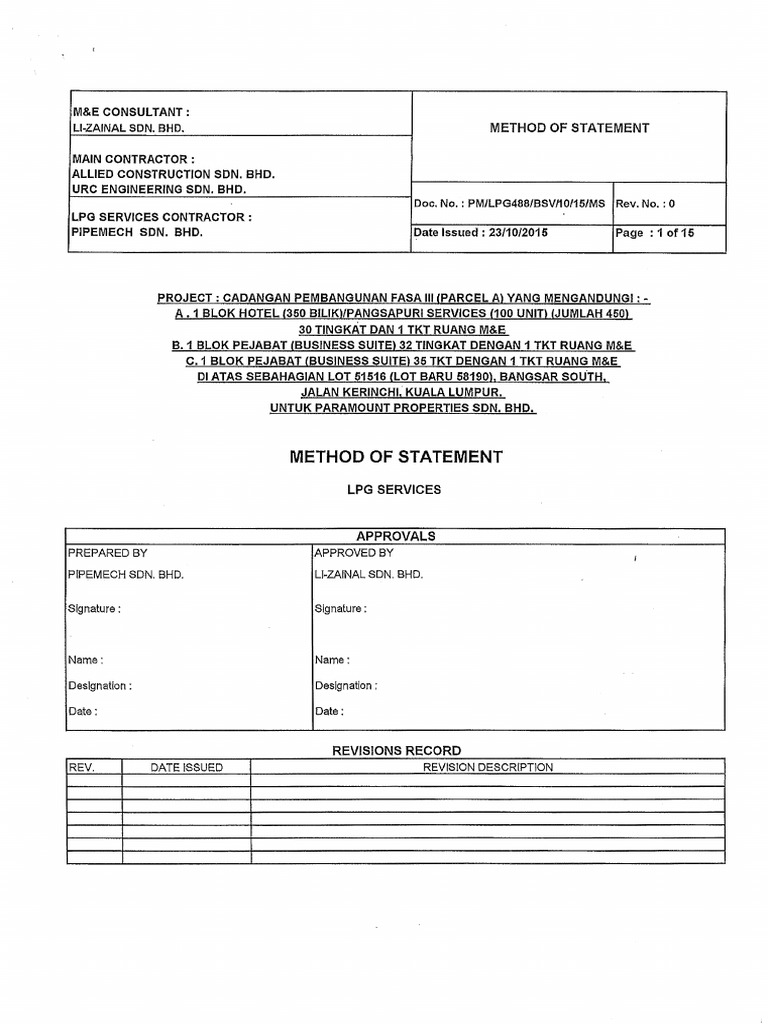Method Statement LPG Services | PDF