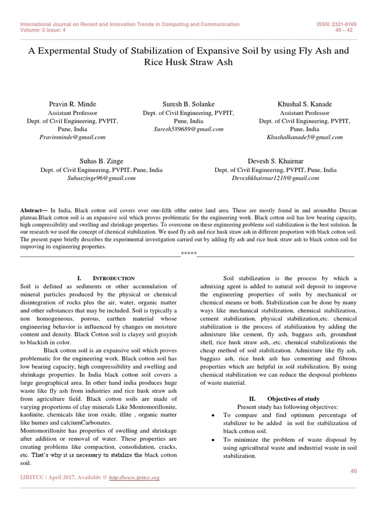 A Expermental Study of Stabilization of Expansive Soil by Using Fly Ash ...