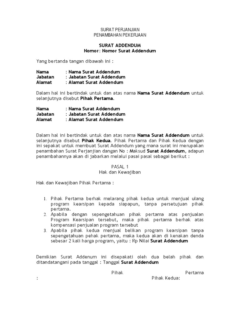 Contoh Surat Addendum Perjanjian | PDF | Hukum