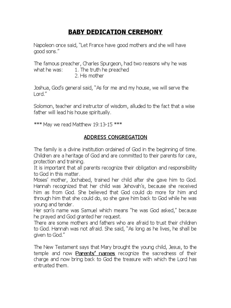 Baby Dedication | PDF | Anointing | God
