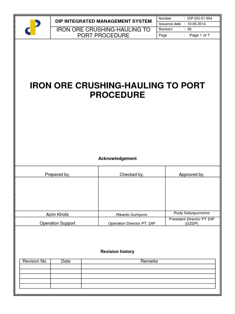 SOP-Iron Ore Crushing Hauling To Port-Rev | PDF | Mining | Business Process