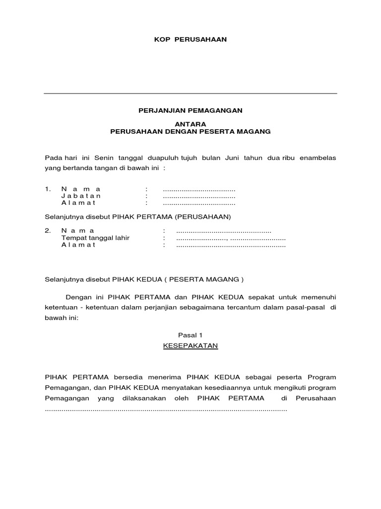 Contoh Perjanjian Magang | PDF