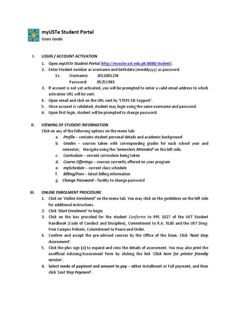 UST Online Enrollment Users Guide | PDF | Password | User (Computing)