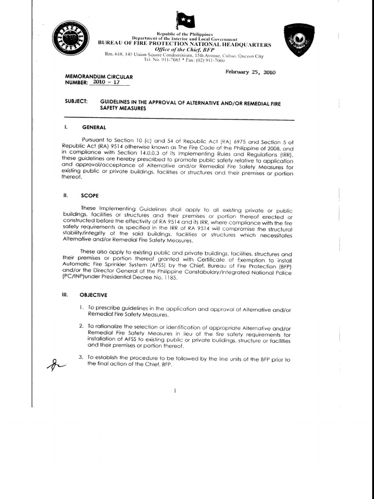 BFP Memo On Ceiling Mounted Extinguisher MC2010-017 | PDF