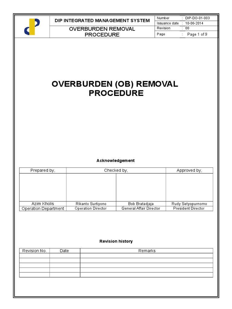 SOP OB Removal | PDF | Coal Mining | Surveying