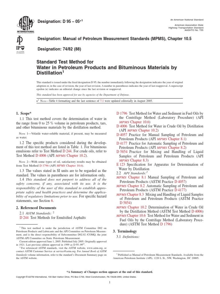 ASTM D95 Water Content | PDF | Petroleum | Distillation
