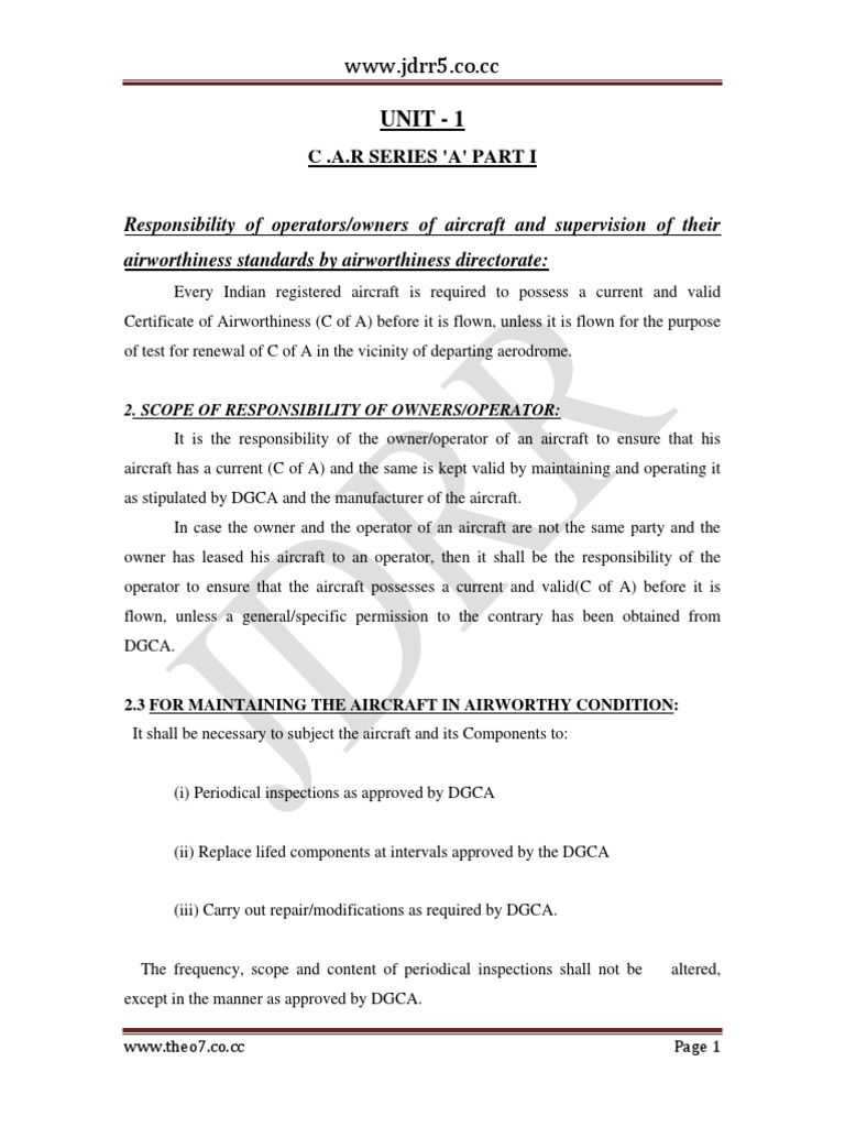 Aircraft Rules and Regulations Full Notes | Reliability Engineering ...