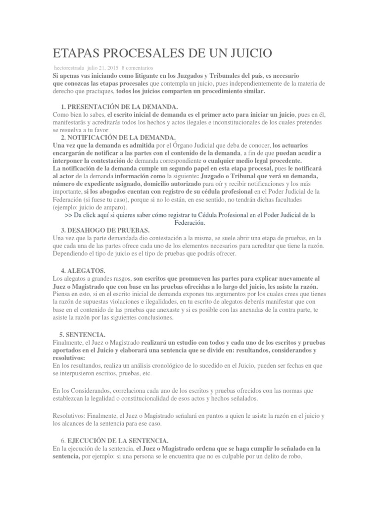 Etapas Procesales de Un Juicio | PDF | Sentencia (Ley) | Demanda judicial