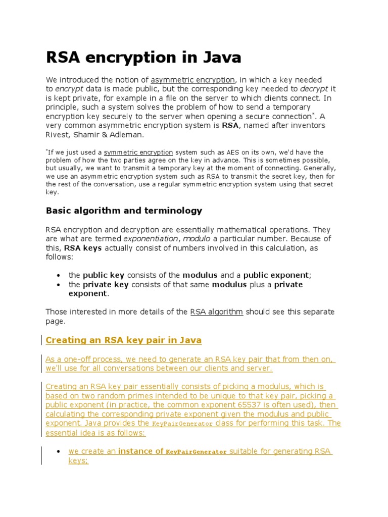 RSA Encryption in Java | PDF | Public Key Cryptography | Cryptography
