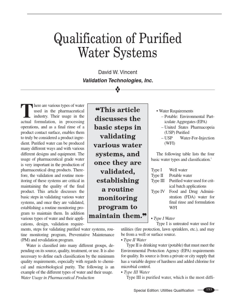 Purified Water System Qualification Guide | PDF | Verification And ...