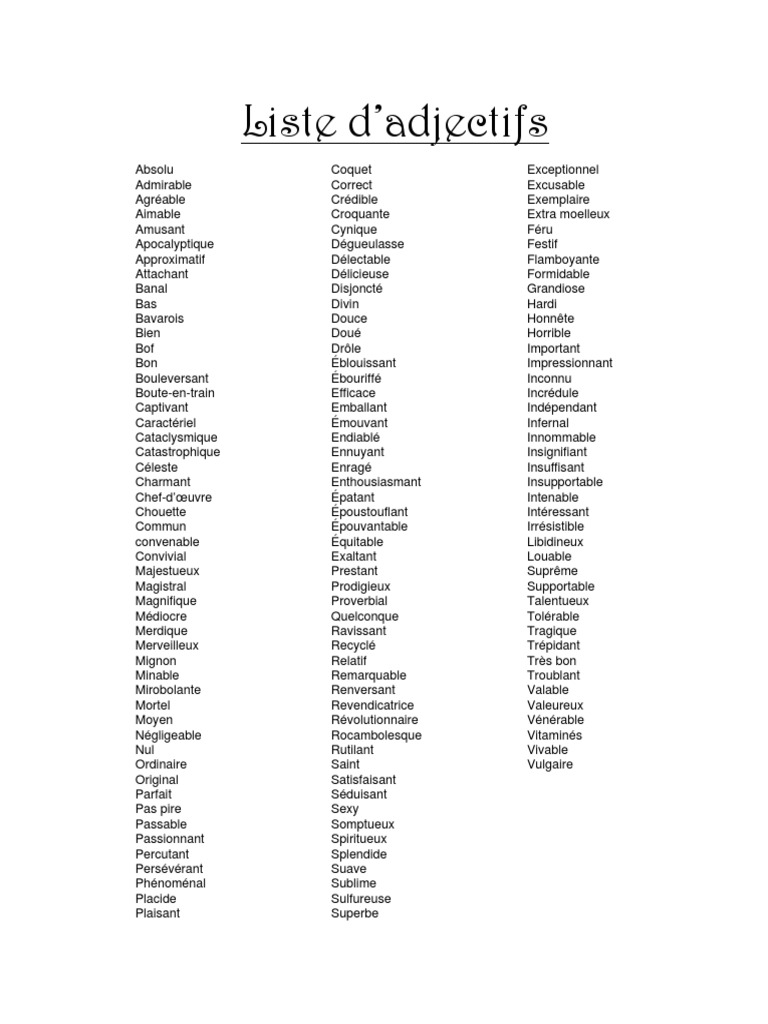 Adjectifs en Francais PDF | PDF