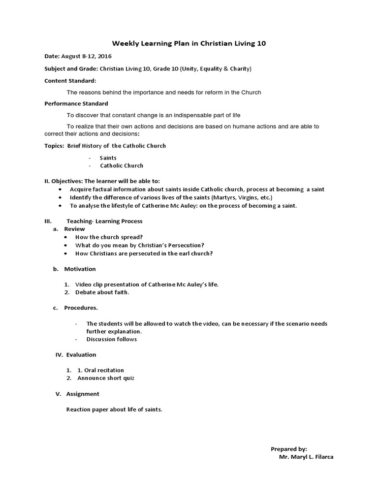 Learning Plan Perweek | PDF | Educational Assessment | Adverb