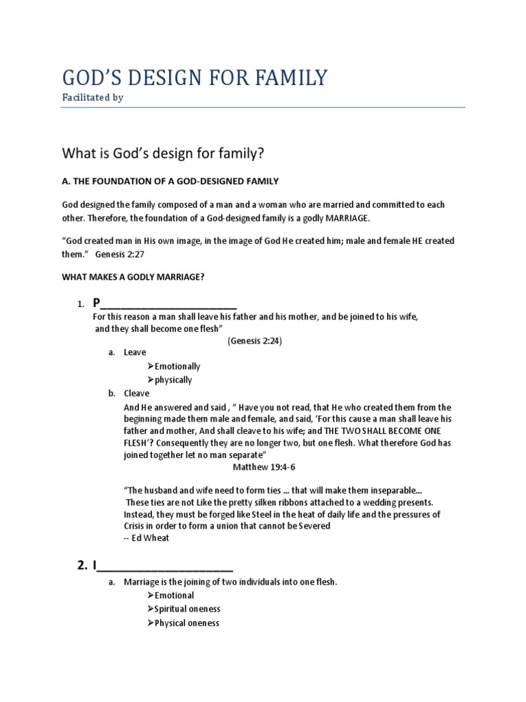 GOD's Design For Families (Participants Manual) | PDF | Wife | Marriage