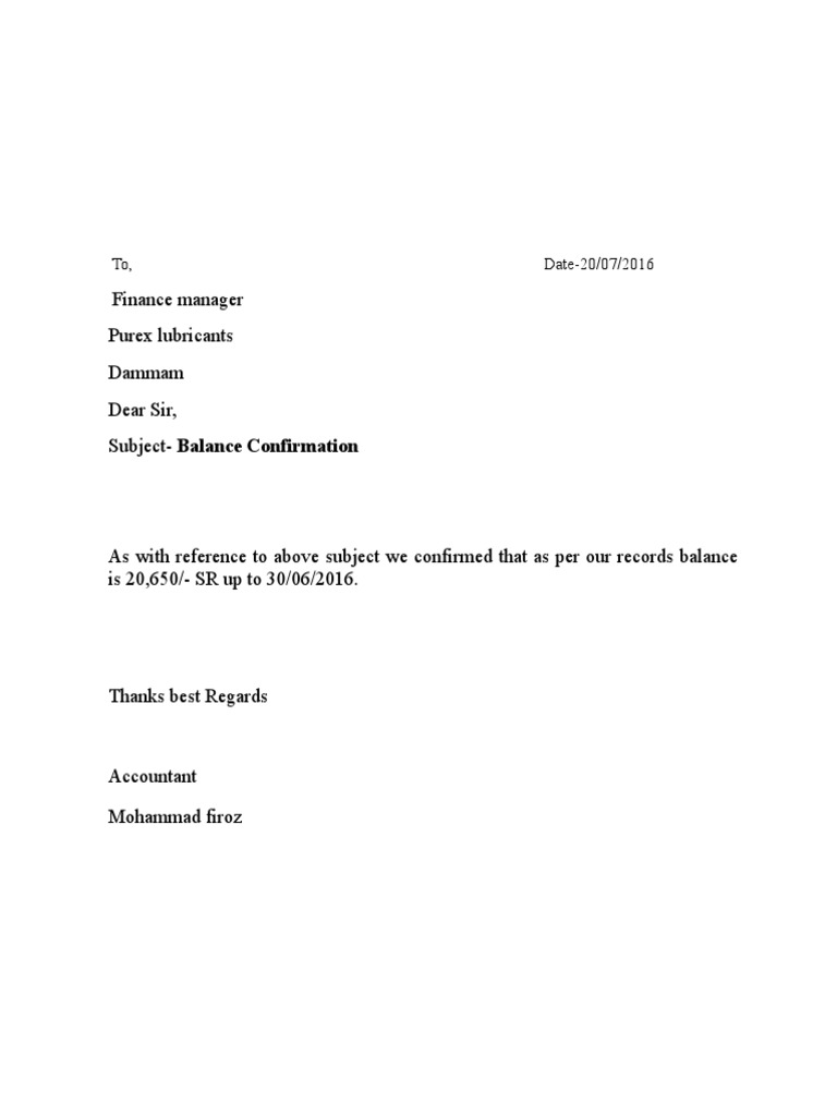 Balance Confirmation Letter - Purex Lubricants | PDF | Business | Law