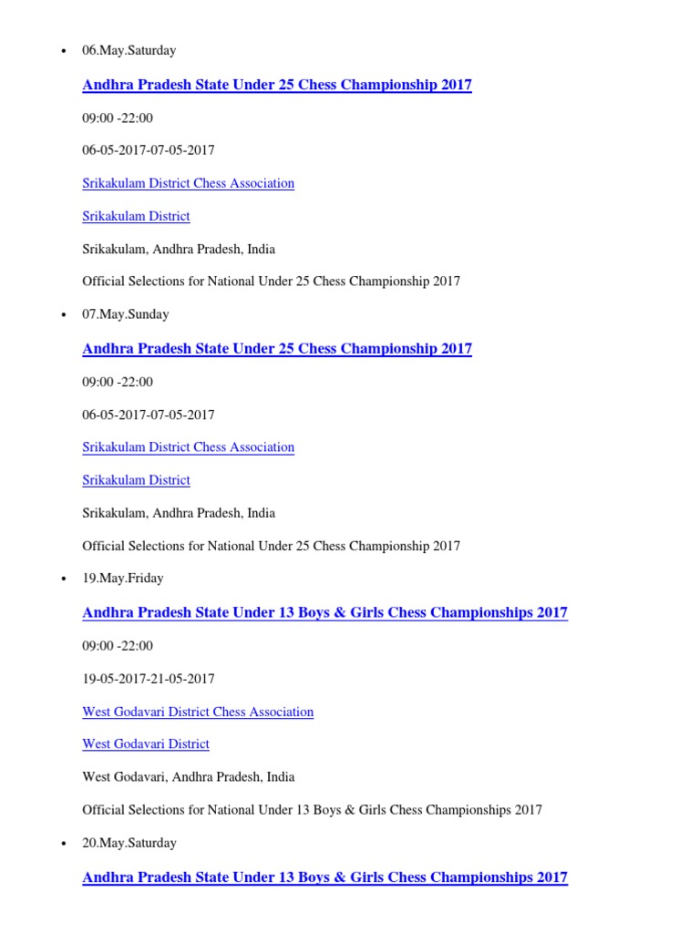 Apca Tournament Calender | PDF | Tabletop Games | Abstract Strategy Games